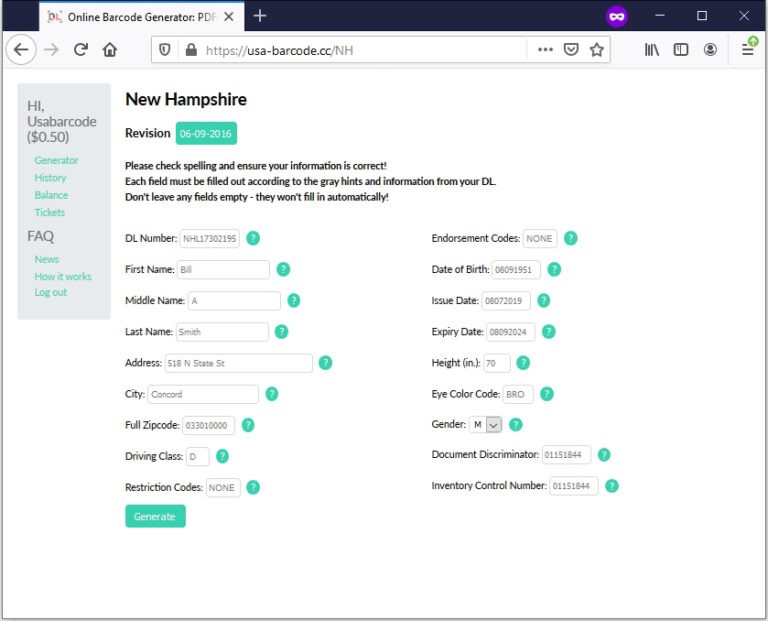 USA Barcode Generator - PDF417 Online Generator