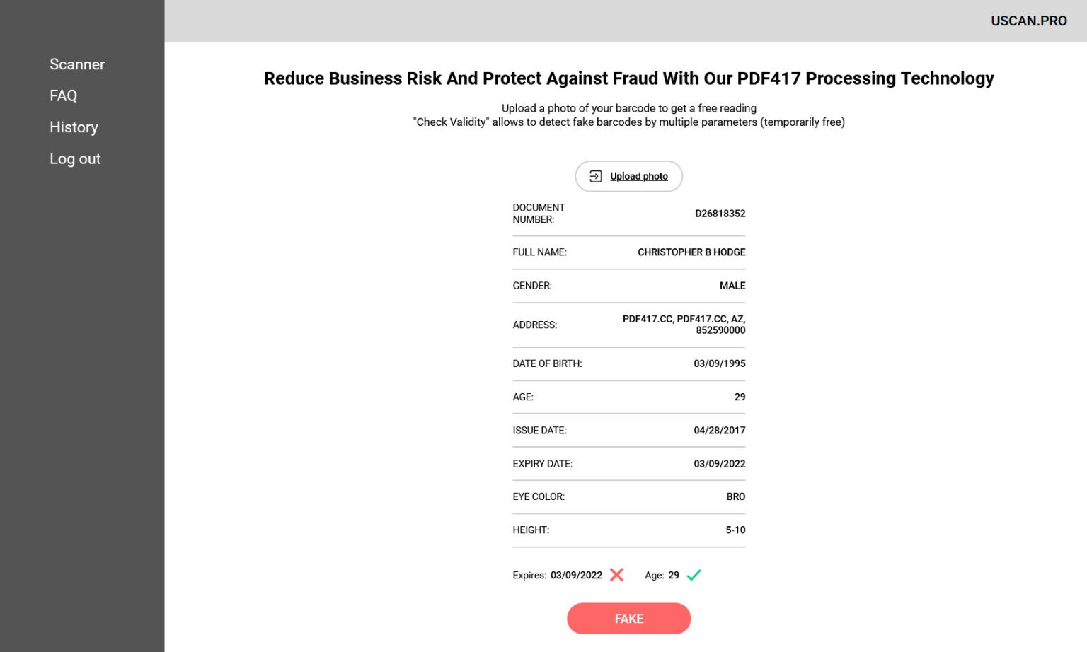 Barcode Arizona ID - PDF417 Online Generator
